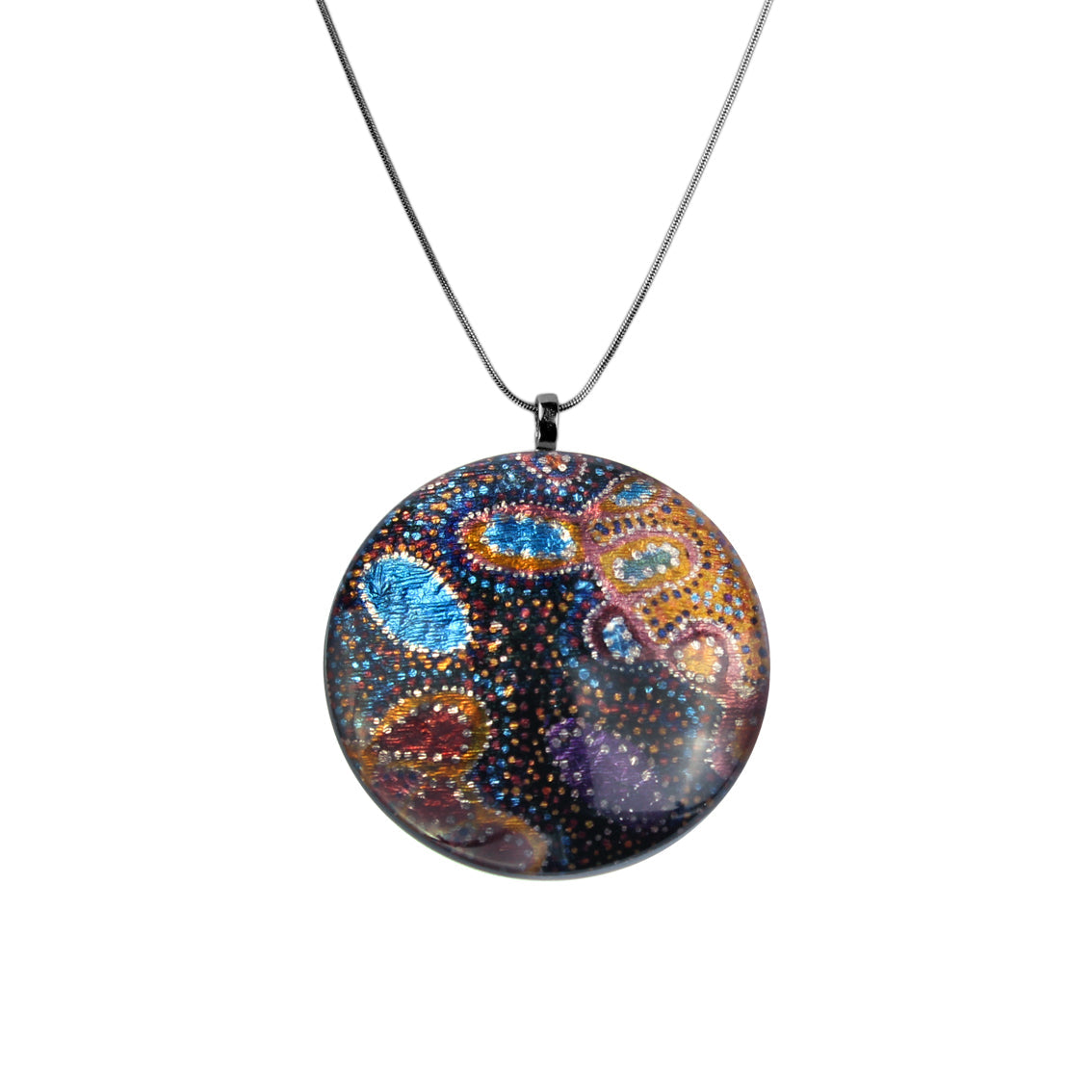 GAYLE ORANGE LARGE CIRCLE PENDANT ON A CHAIN NECKLACE - SD009W – Mo Resin