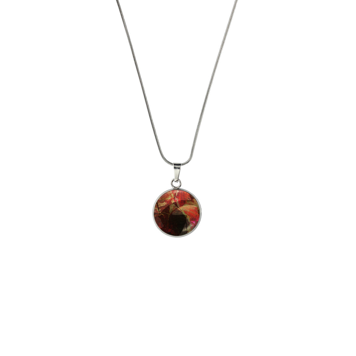 LAVA FLOODING ORANGE AND RED XS CIRCLE PENDANT ON A CHAIN NECKLACE - M ...